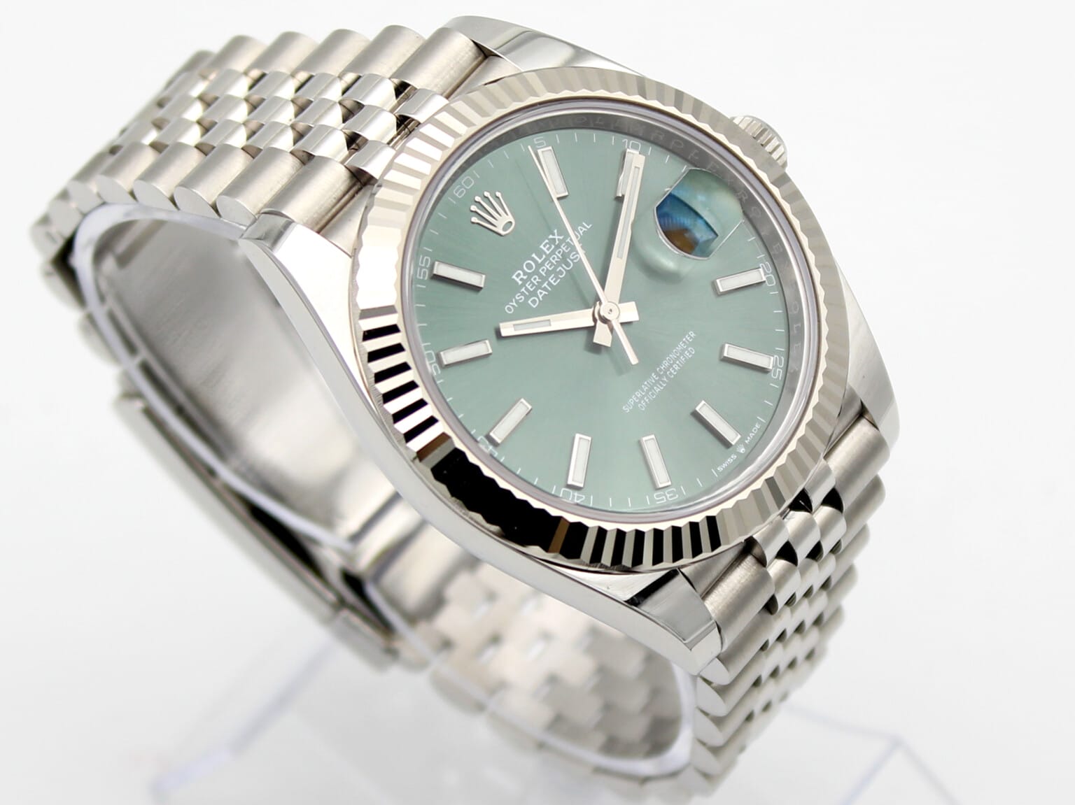 Rolex Datejust 41 Stainless Steel Mint Green Dial Fluted Bezel Jubilee ...