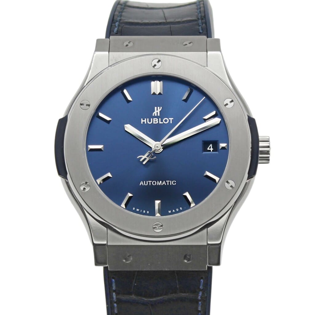 Hublot Classic Fusion 45mm Blue Dial Titanium Case Blue Leather Strap ...