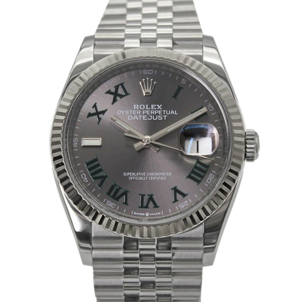 Rolex Datejust 36mm Wimbledon Dial Stainless Steel Fluted Bezel Jubilee ...