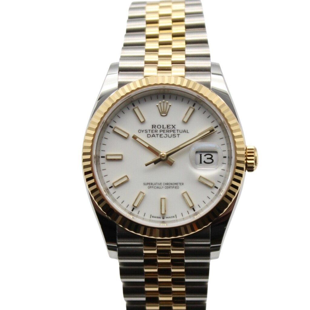 Rolex Datejust 36mm White Dial Two-Tone Fluted Bezel Jubilee Bracelet ...