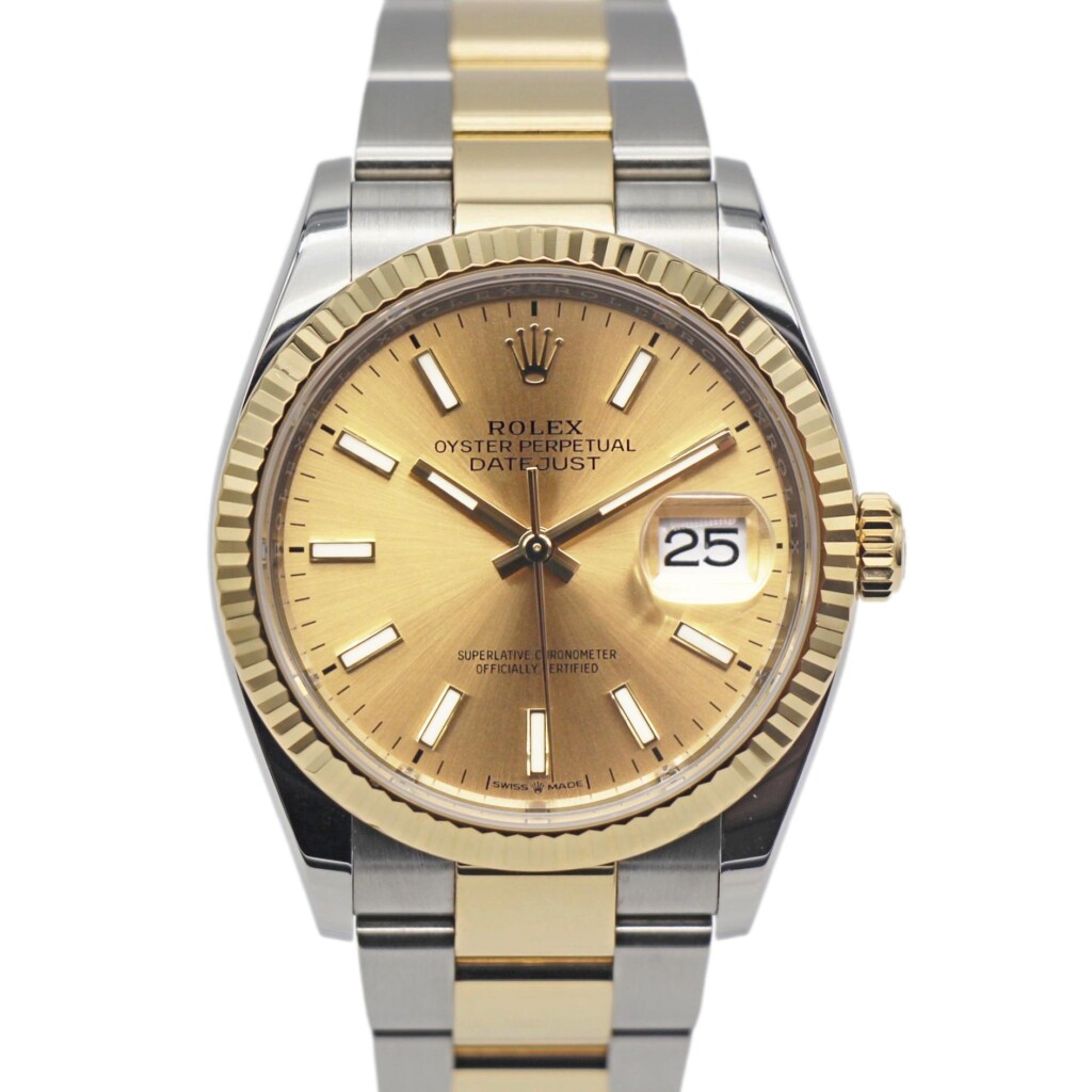 Rolex Datejust 36mm Two Tone Champagne Dial Fluted Bezel Oyster ...