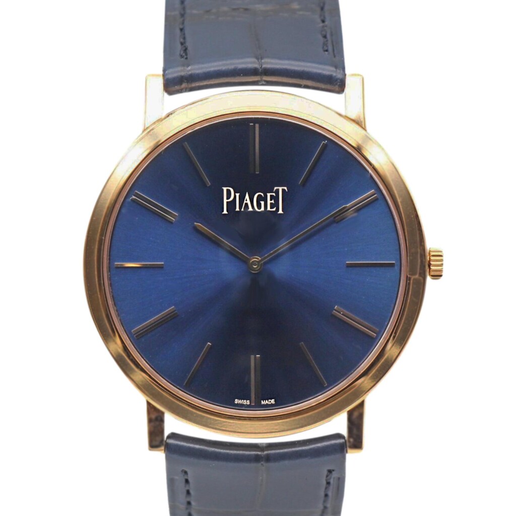 Piaget Altiplano Rose Gold 38mm Case Blue Dial Crocodile Leather Strap ...
