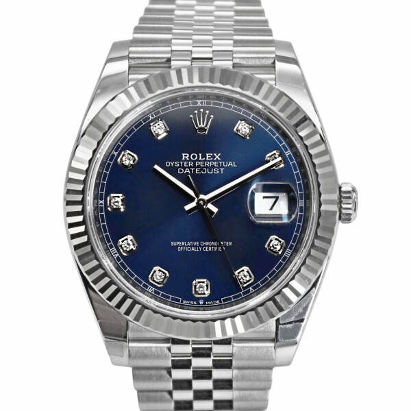 Rolex Datejust 41mm Blue Diamond Dial Stainless Steel Jubilee Fluted ...